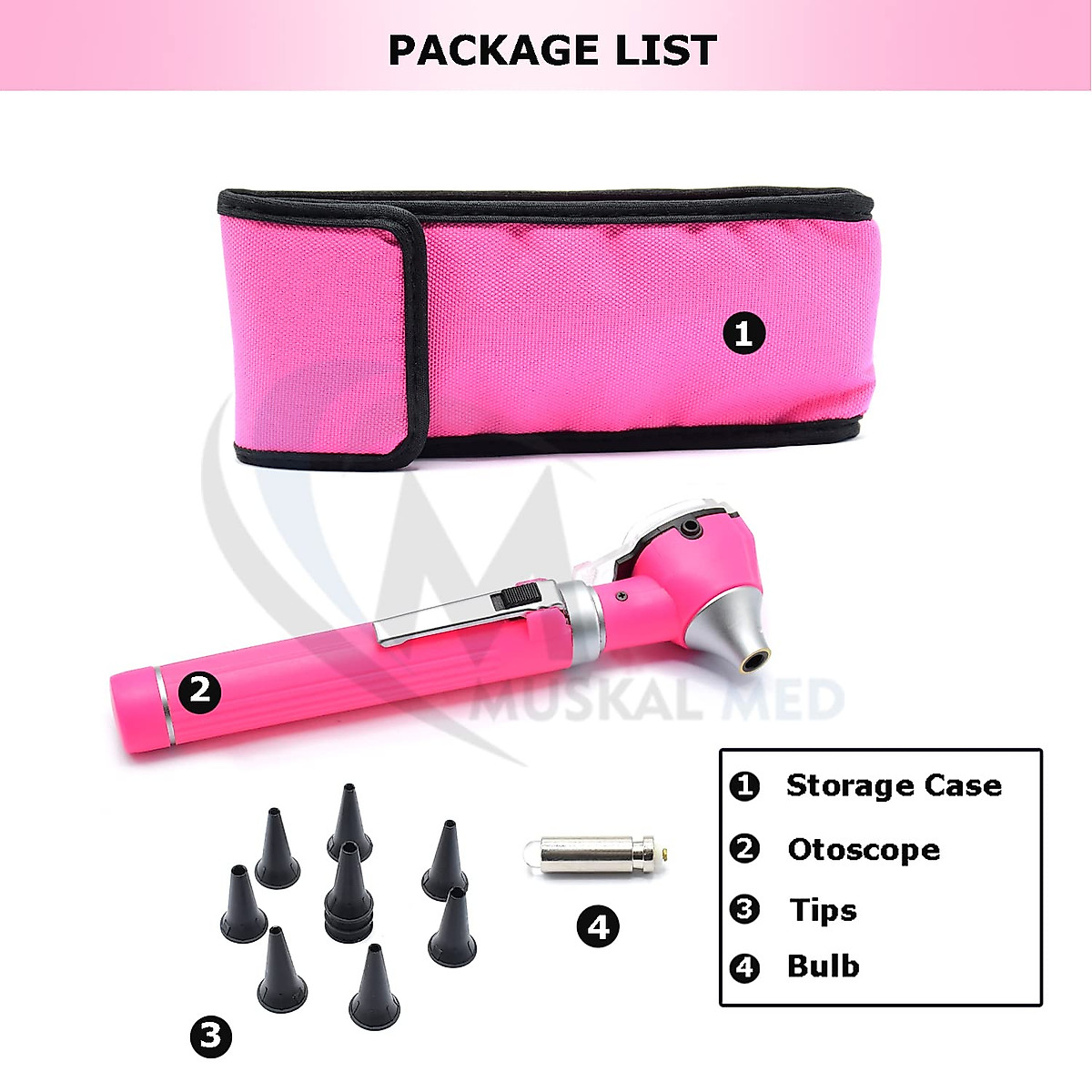 MuskalMed MuskLife Otoscope - Ear Scope with Light, Ear Infection Detector, Pocket Size, in 10+ Colors! Pink Style