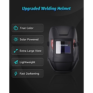 MANUSAGE Auto Darkening Welding Helmet for Men, Welding Hood Auto Darkening Has Dual Power Supply with Solar and Lithium Battery, Welding Mask True Color Shade 9-13 Ideal for Mig Tig ARC (M380SE)