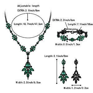 BriLove Wedding Bridal Jewelry Set Marquise Crystal Teardrop Necklace Earring Bracelet Set Gift for Women Brides Emerald Color Black-Tone