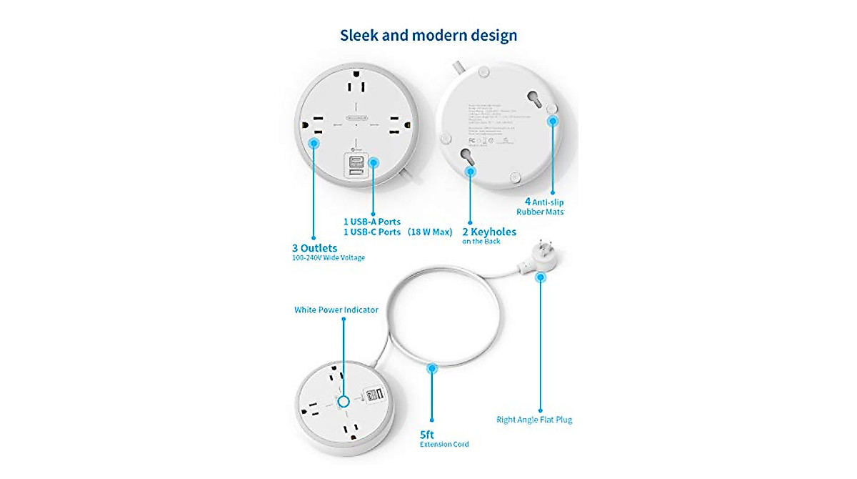 Compact Power Strip with USB-C for Travel | NTONPOWER