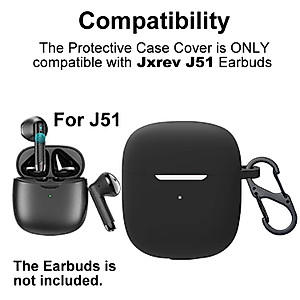 smaate Silicon Case Cover Compatible with Jxrev J51 Wireless Earbuds, Protective Skin with “S” Shaped Dual Carabiner, with Hole for Charging