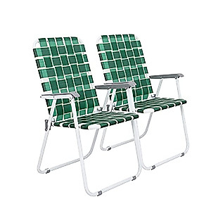 VINGLI Patio Lawn Webbed Folding Chairs Set of 2, Outdoor Beach Portable Camping Chair for Yard, Garden (Dark Green, Classic)