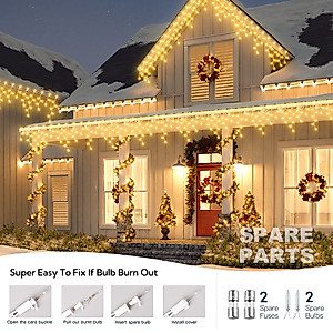 BEEWIN 200 Christmas Icicle Lights, Warm White Clear Bulbs with 23FT Long White Wire, Professional Grade String Lights for Indoor & Outdoor,Xmas,Party, Patio, Courtyard, Window, Fence, Trees Decor