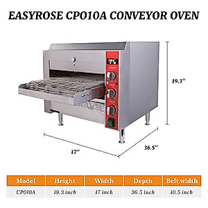 EASYROSE CPO10A 1700W 120V 60HZ Countertop Pizza Commercial Conveyor Oven with 10.5″ Belt (Plug:5-15P)