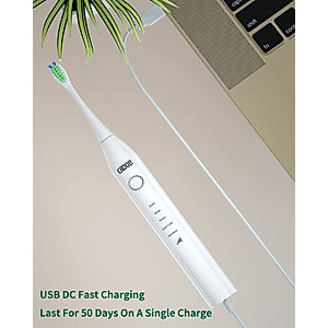 CRKIOB Electric Toothbrush with 10 Brush Heads for Adults and Kids,5 Modes,3 Speeds/Mode,2 Minutes Built in Smart Timer,Sonic Toothbrush,Kids toothbrushes(White)