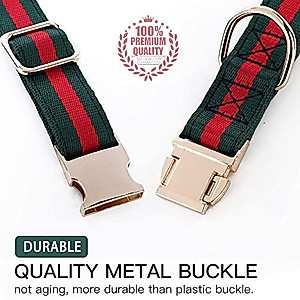 NISIYE Premium Dog Collar, Soft Comfortable Dog Collars Luxury Style, Durable Adjustable Dog Collar with Metal Buckle Safety for Puppy Small Dogs Green Red S (Neck Girth:9.6-13.7inch, Width:5/8inch)