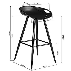 Set of 2 Bar Stools, 32.3-inch Simple Modern Style High Counter Stool with Low Backrest & Footrest & Metal Legs & PP Seat, Portable Barstools for Kitchen Island Patio Balcony, Full Black …