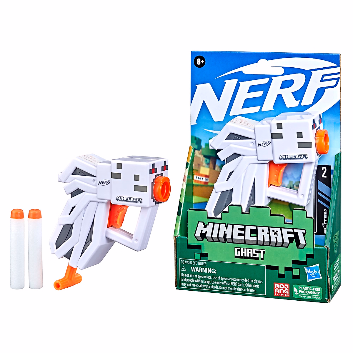 Nerf MicroShots Minecraft Ghast Mini Blaster, Includes 2 Official Elite Darts, Christmas Stocking Stuffers, Minecraft Ghast Mob Design