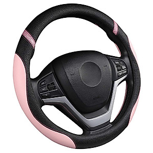 Steering Wheel Cover for Women Leather Universal Steering Wheel Covers for Car 15 inch (Pink)
