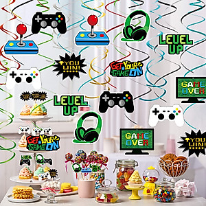 MIAHART 34 Pieces Video Game Party Hanging Swirls Decorations Foil Ceiling Streamers for Video Game Themed Birthday Party Decorations