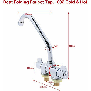 Camper Faucet Folding Faucet RV Water Tap Cold and Hot Water 360 Degree High-end Kitchen Sink Faucet Gooseneck Spout Dual Knob Handles Brass Constructed & Chrome Polished
