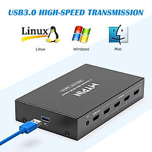 USB3.0 HDMI Video Capture Card, 4-Channel 1080P@60fps HDMI Game Caputre for Multi-Channel Live Streaming with Loop Out for Xbox One/ PS4/ Wii U/Nintendo Switch