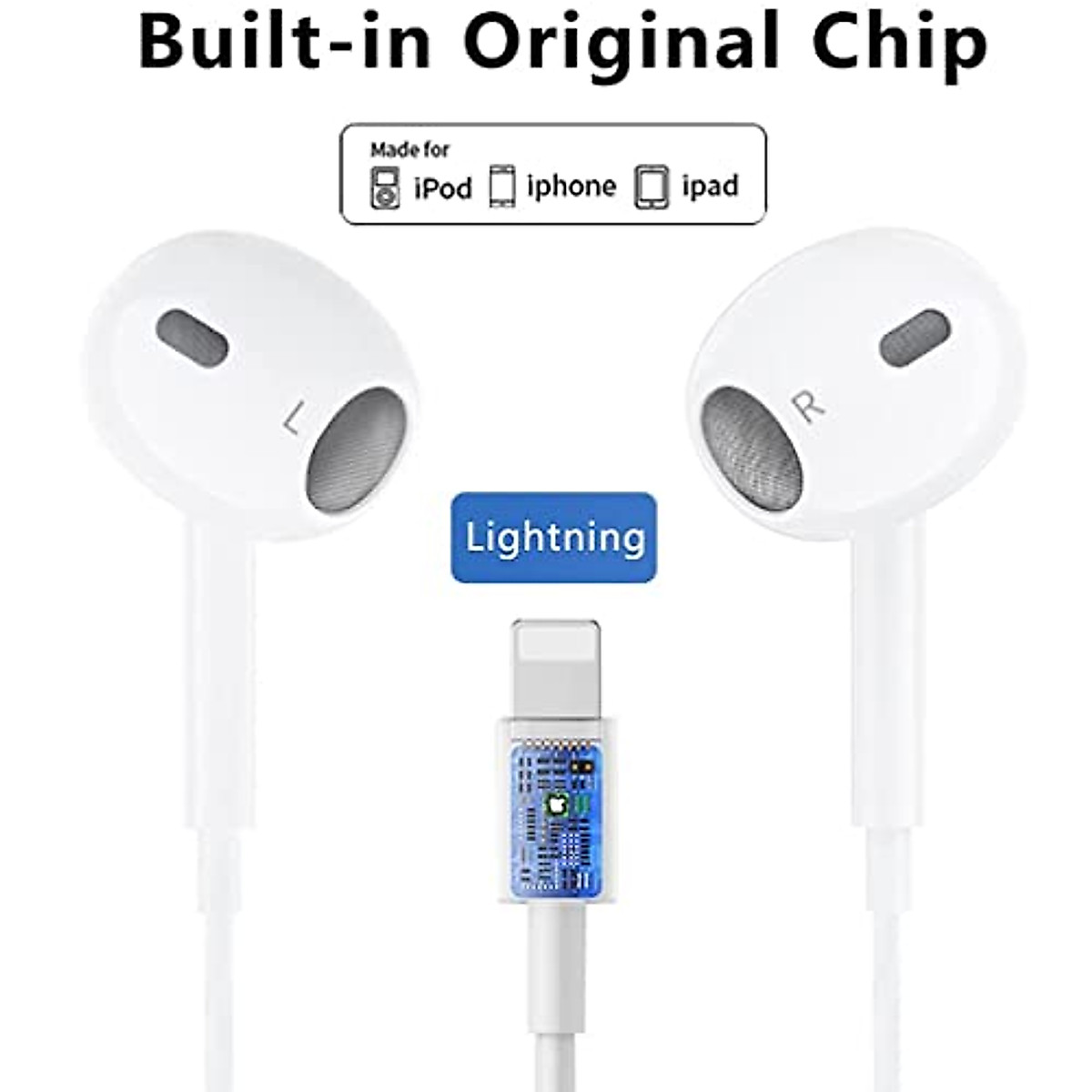 2 Pack Apple Headphones Wired Earbuds with Lightning Connector [Apple MFi Certified] In-Ear iPhone Earphones with Built-in Microphone & Volume Control Compatible with iPhone 14/13/12/11/XR/XS/X/8/7/SE