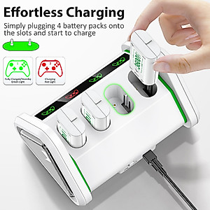 Rechargeable Battery Pack for Xbox One/Xbox Series X|S, 4 x 3600mWh Batteries Xbox One Controllers, Xbox Series Controller Batteries with Charger Station for Xbox One/One S|X/Elite, 1500mAh=3600mWh