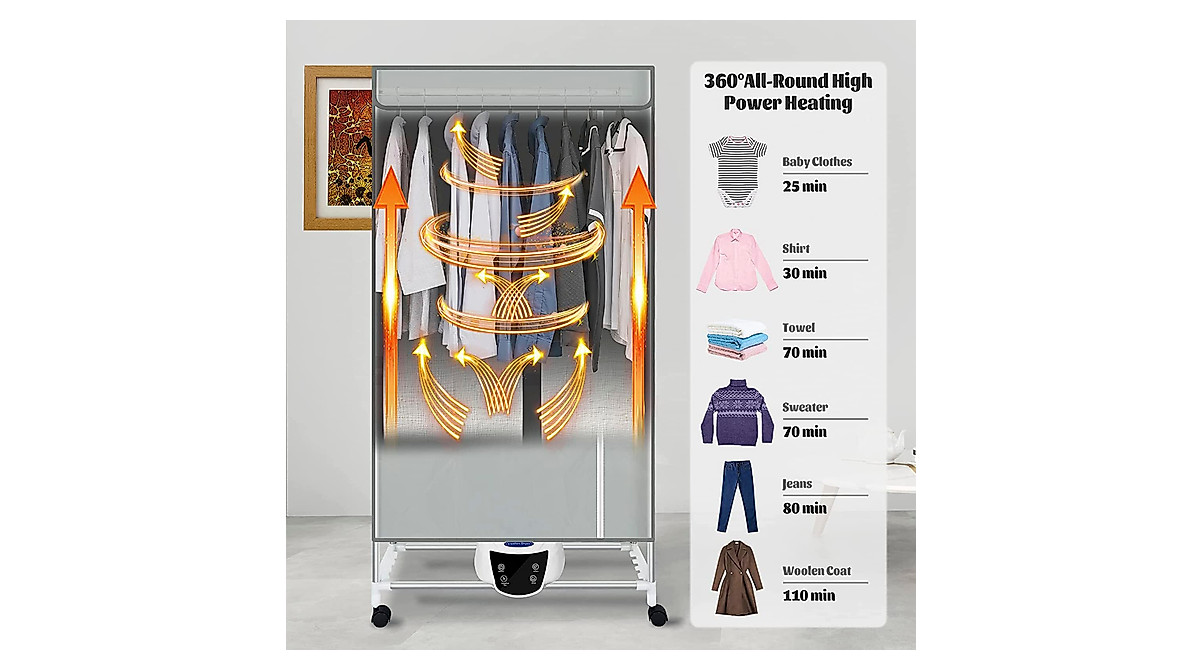 Electric Clothes Dryer - Remote Control & Timer