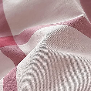 LIWHENHAO Hearts Duvet Cover Set Queen 100% Cotton Bedding Red Heart on Pink Check Plaid 1 Romantic Geometric Comforter Cover Full Zipper Closure 2 Pillowcases for Kids Girls Boys Woman