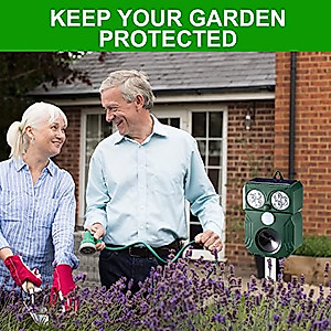 3 Pack Ultrasonic Solar Animal Repeller Outdoor Coyote Deer Repellent Devices for Garden, Deterrent with Motion Sensor, Strobe Light, Cat Deer Skunk Rat Repellent