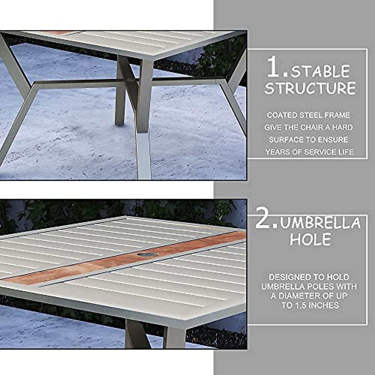 LOKATSE HOME Patio Dining Metal Square Table Outdoor Furniture with 2.1" Umbrella Hole, Steel Legs, Grey
