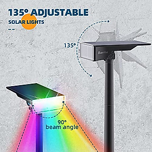 Barrina Outdoor Solar Spot Lights, 24 LEDs RGB Color Changing Solar Powered Garden Lighting, IP65 Waterproof, Auto On Off Landscape Lighting for Yard Driveway Lawn Patio Pathway, 2 Pack