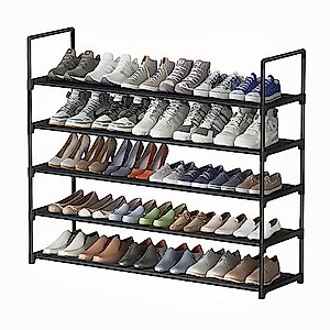 HITHIM 5 Tier Long Shoe Rack,Stackable Wide Shoe Shelf for Shoe Storage,Sturdy Shoe Stand,Non-Woven Fabric Shoe Organizer for Closet,Upgrade Shoe Holder for Entryway, Doorway and Bedroom