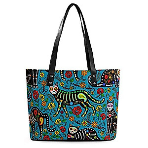 Womens Handbag Sugar Skull Leather Tote Bag Top Handle Satchel Bags For Lady