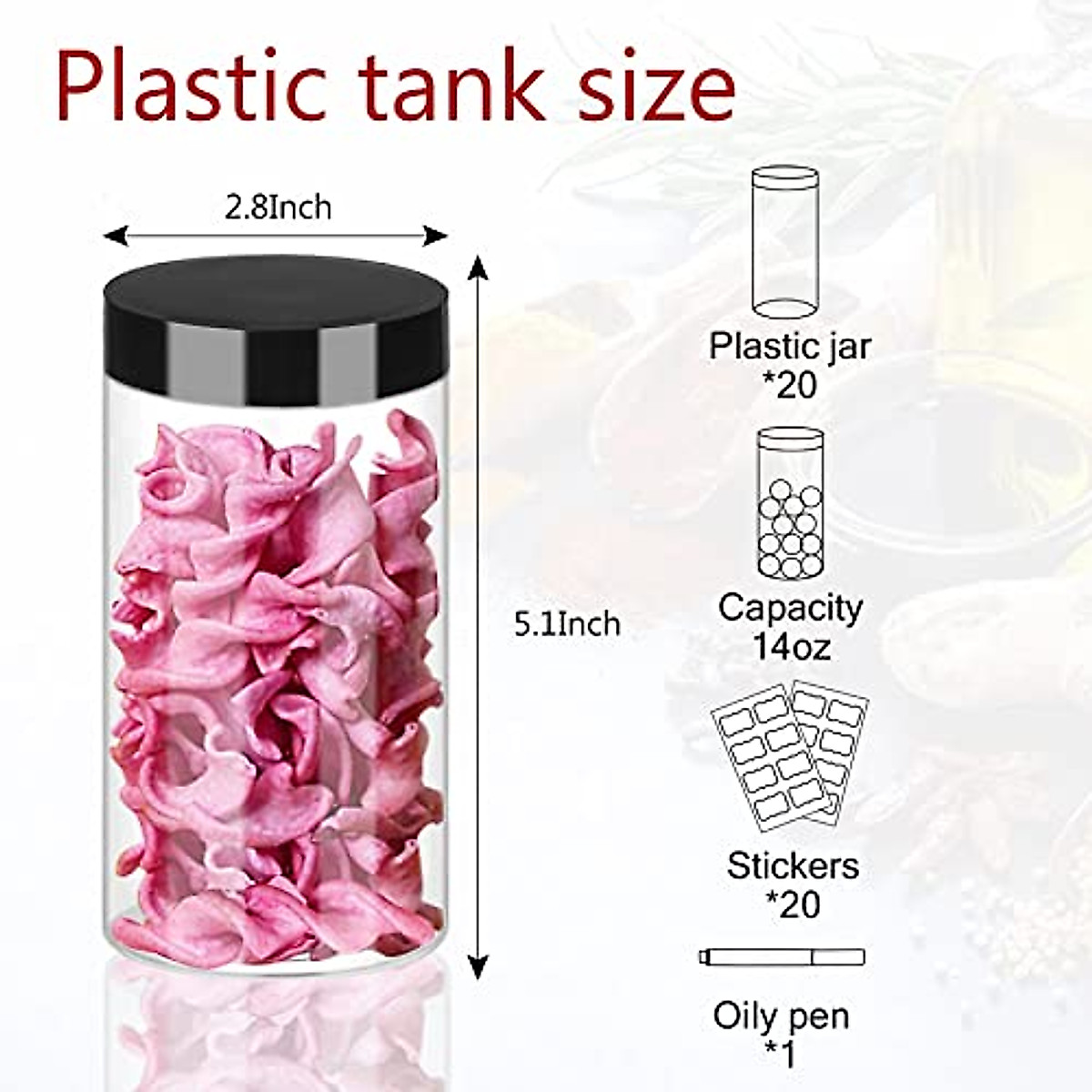 Plastic Jars with Lids 20Pcs 14 oz Clear Plastic Slime Storage Jars Containers with Airtight Leak Proof Black Plastic Screw On Lids Cylinder Clear Round Jars Easy Clean Food Grade Durable PET…