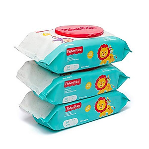 Fisher Price Baby Wipes Unscented, Hypoallergenic, Water Baby Diaper Wipes for Newborn and Sensitive Skin - Flip Top - 80 Count (Pack of 3) 240 Wipes