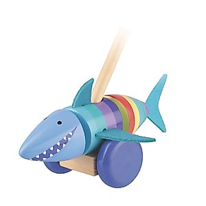 Orange Tree Toys Shark Push Along | Hand Painted Colorful Wooden Toy for Toddlers Age 12m+, Sustainably Made, Perfect for Encouraging First Steps and Developing Key Motor Skills