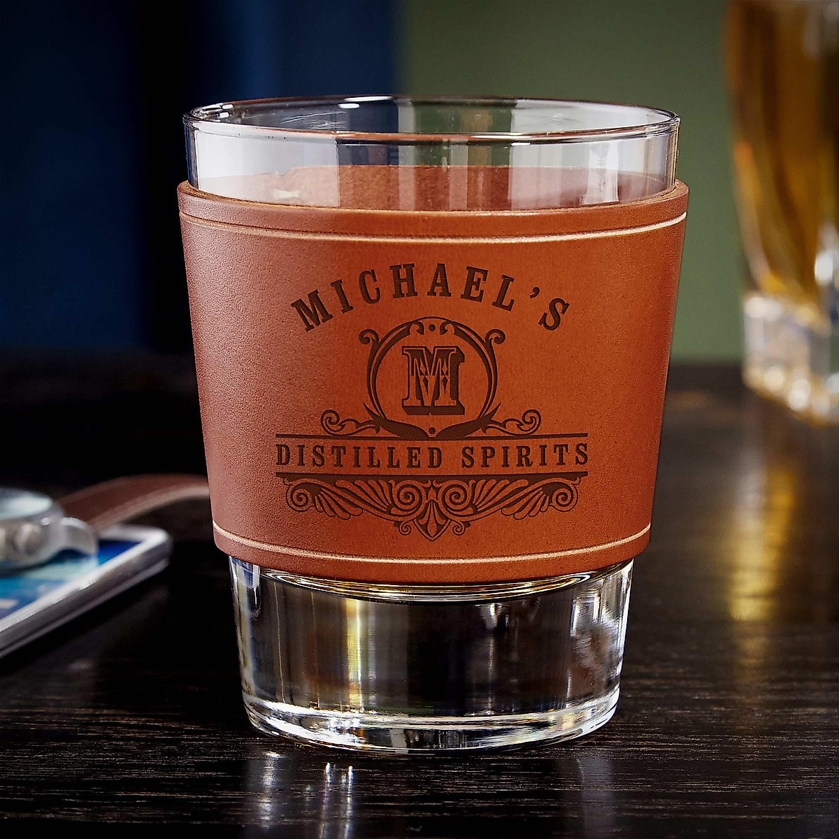 Stanford Custom Leather Wrap Whiskey Glass (Personalized Product)