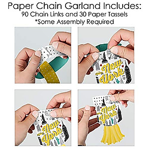 Big Dot of Happiness NYC Cityscape - 90 Chain Links and 30 Paper Tassels Decoration Kit - New York City Party Paper Chains Garland - 21 feet