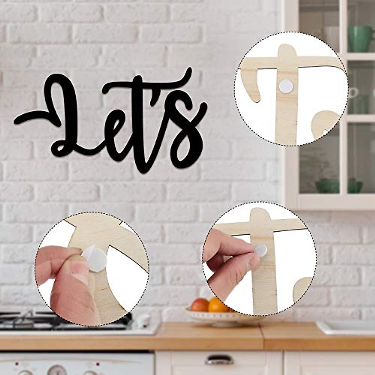 Yerliker 5 Pieces Let's Eat Sign, Wooden Fork Spoon Knife Sign Wall Decor, Rustic Cutout Eat Kitchen Decor for Home Dining Living Room Bar Cafe Restaurant (Black)