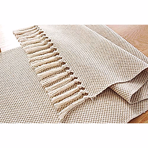 13 x 72 inch Fall Farmhouse Cotton Linen Table Runner with Handcraft Tassel, Rustic Jute Burlap Table Runners 72 Inches Long for Dining Room, Dresser Decor - Waffle
