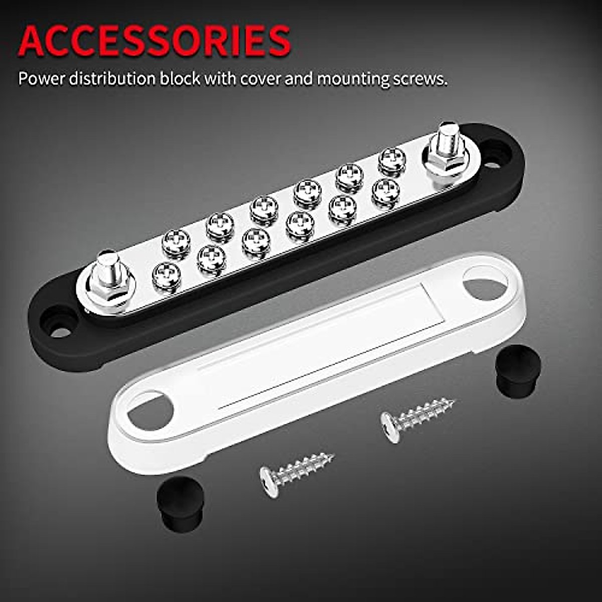 DaierTek 12V Power Distribution Block 2 x 1/4" (M6) Terminal Studs 12 x M4 (#8) Terminal Screws Battery Bus Bar Terminal Block Max 48V Positive & Negative Busbar for Automotive Car Boat