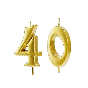 Gold 40th Birthday Candles,Number 40 Cake Topper for Party Decoration