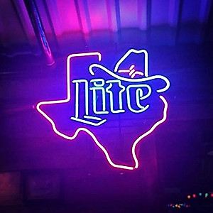 Prouten New 20inx16in Millers Lite Cowboys Hat Texas Neon Sign Man Cave Sports Bar Pub Beer Glass Neon Light Lamp