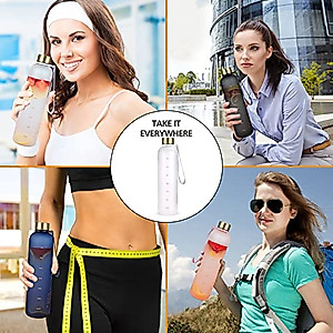 Sursip 32 oz Motivational Water Bottle with Time Marker，Reusable Water Bottle Perfect for the gym and office/Outdoors,BPA Free Frosted Plastic Bottle Leak proof with Carry Strap