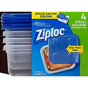 Ziploc Food Storage Meal Prep Containers Reusable for Kitchen Organization, Smart Snap Technology, Dishwasher Safe, Square, 4 Count