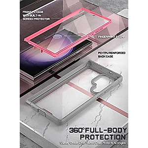 Poetic Guardian Case for Samsung Galaxy S23 Ultra 5G 6.8" (2023) [20 FT Mil-Grade Drop Tested], Built-in Screen Protector Work with Fingerprint ID, Full Body Rugged Shockproof Cover Case, Pink/Clear