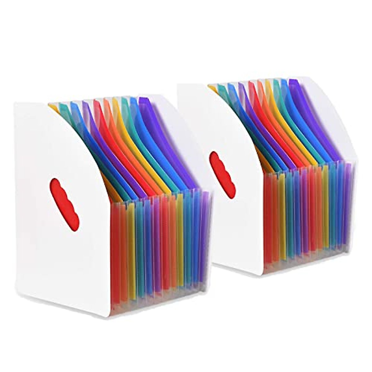 SAYEEC 13 Pockets Vertical Expanding File Folder Plastic Accordion File Organizer Desk Stand Magazine Holder Letter Size A4 Documents Storage Space Saver for Office Home Class (White, 2 Pack)