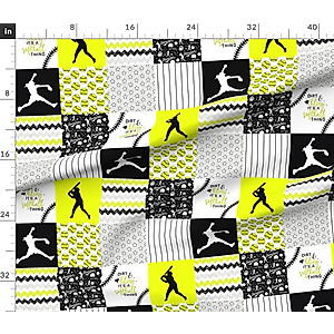 Spoonflower Fabric - Softball Baseball Neon Yellow Black Womens Sports Girls Chevron Printed on Petal Signature Cotton Fabric by The Yard - Sewing Quilting Apparel Crafts Decor