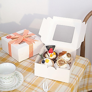 MUMULULU 8 PCS White Paper Cupcake Boxes with 4 Cavity Cookie Gift Boxes with Clear Window 4 Treat Holder Cupcake Containers Bakery Cake Box for Birthday Party Bakery Supplies