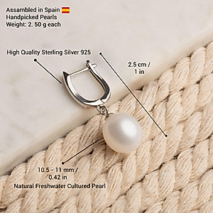 Women Pearl Earrings, Fresh Water Cultured Pearls Drop Shape 10,5-11 mm White, Lavender, Peach and treated Grey and Black colours by Secret & You | Sterling Silver 925