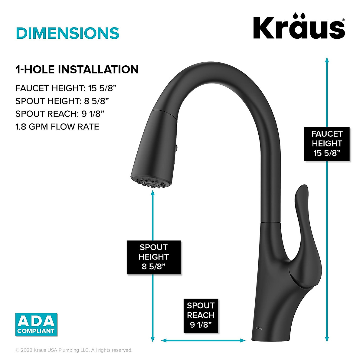 KRAUS Merlin Transitional Pull-Down Single Handle Kitchen Faucet in Matte Black, KPF-1674MB