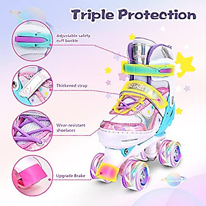 Runcinds Toddler Roller Skates for Girls Kids, 4 Size Adjustable Kids Roller Skates for Little Girls with Light Up Wheels