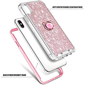 NGB Supremacy Compatible with iPhone XR Case with [Built-in Screen Protector] Ring Holder/Wrist Strap, Full Body Protection Slim Fit Shockproof Bumper Durable Case Cover (Rose Gold)