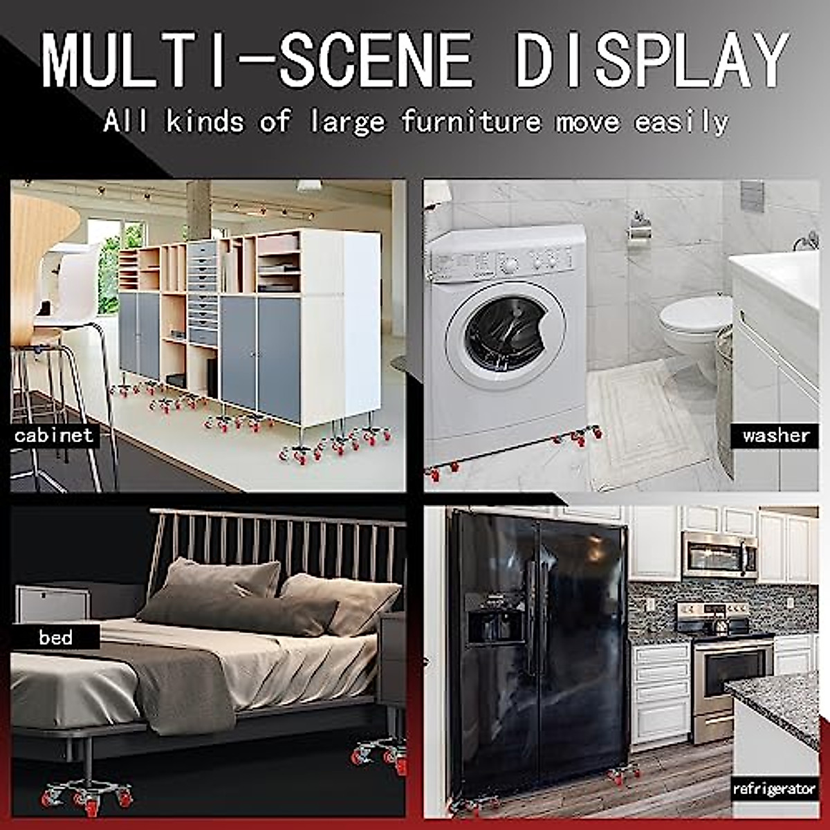 【Upgrade Large】Furniture Dolly & Furniture Rollers Mover with 5 Wheels, Carbon Steel Panel Furniture Lifter Set Up to 2200LBs, for 360° Rotation Shifting Moving Heavy Duty Refrigerator, Sofa, Cabinet