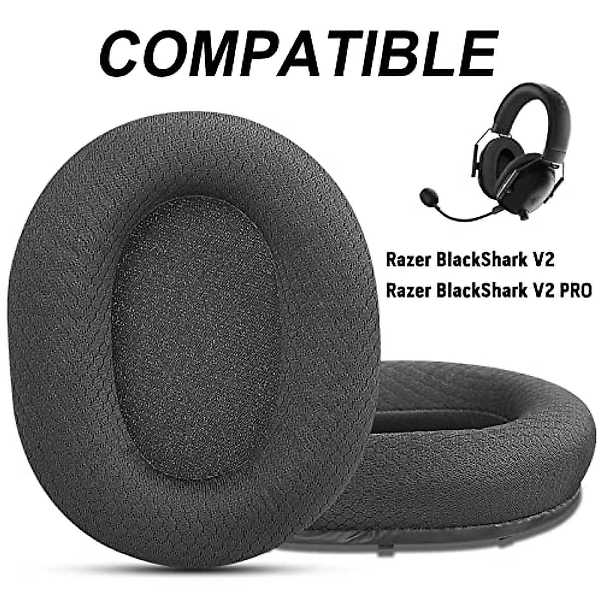 GVOEARS Replacement Ear Cushions for Razer BlackShark V2 / BlackShark V2 Pro Gaming Headset, Mesh Fabric Ear Pads Earmuffs Softer Memory Foam Noise-isolating Ear Cups Easy Installation