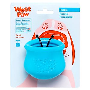 West Paw Zogoflex Toppl Interactive Treat Dispensing Dog Puzzle Play Toy, 100% Guaranteed Tough, It Floats!, Made in USA, Small, Aqua