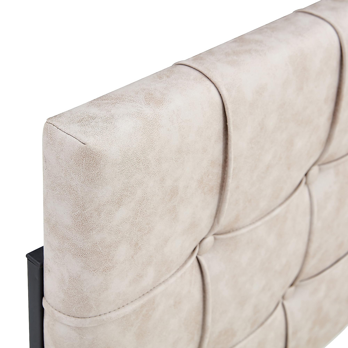 GINGVAT Queen Size Upholstered Platform Bed Frame with Lights and Height Adjustable Headboard, Fashion Square Stitched Button Tech Cloth, Modern Bedroom Furniture, Beige