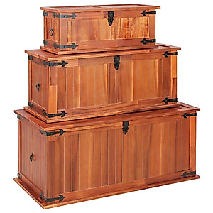 Storage Chest,With Ample Storage Space,Decorative Wooden Trunk Suitcases,Wood Accent Furniture,Wooden Storage Chest & Vintage Trunks,for Living Room,Bedroom,Corridor, Entrance,3 pcs Solid Acacia Wood
